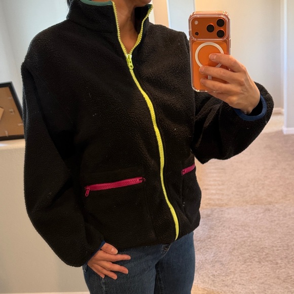Terez | Jackets & Coats | Retro Black Fleece Jacket With Neon Accents ...